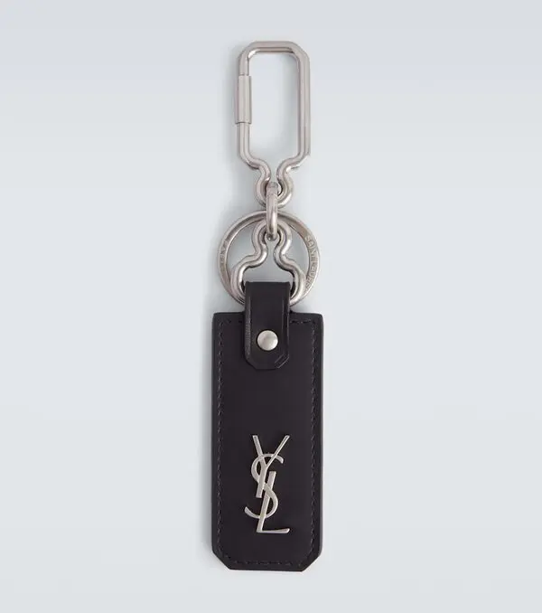 Saint Laurent Cassandre Leather Keychain - Black