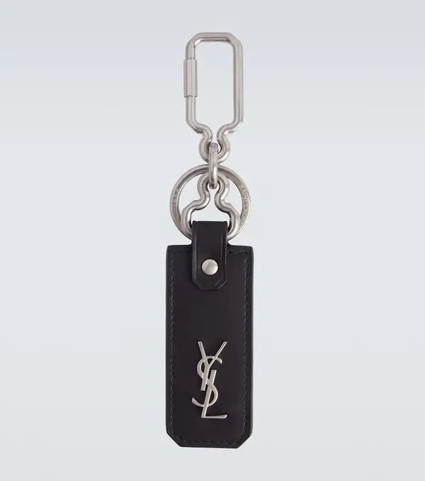Saint Laurent Cassandre Leather Keychain - Black