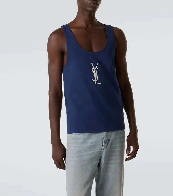 Saint Laurent Cassandre Embroidered Tank Top - Blue