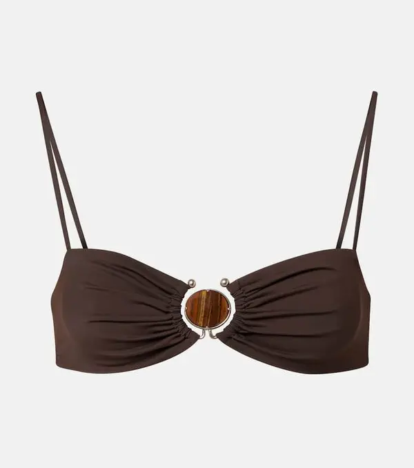 Christopher Esber Embellished Ring-detail Bikini Top - Brown
