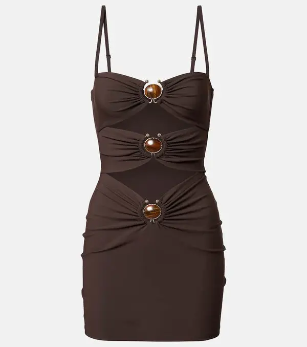 Christopher Esber Cutout Embellished Ring-detail Minidress - Brown
