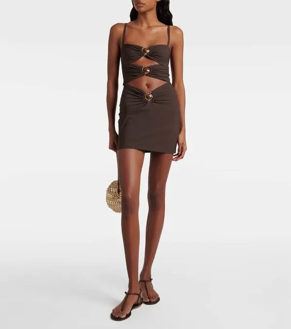 Christopher Esber Cutout Embellished Ring-detail Minidress - Brown