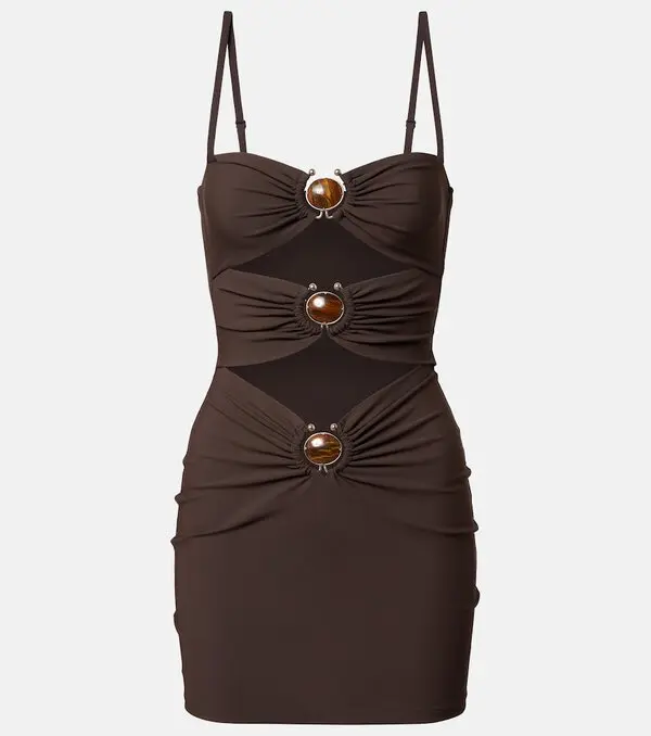 Christopher Esber Cutout Embellished Ring-detail Minidress - Brown