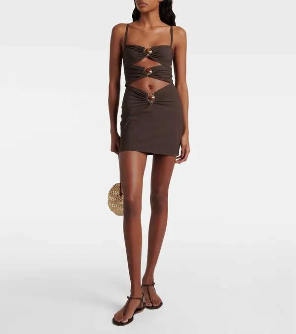 Christopher Esber Cutout Embellished Ring-detail Minidress - Brown