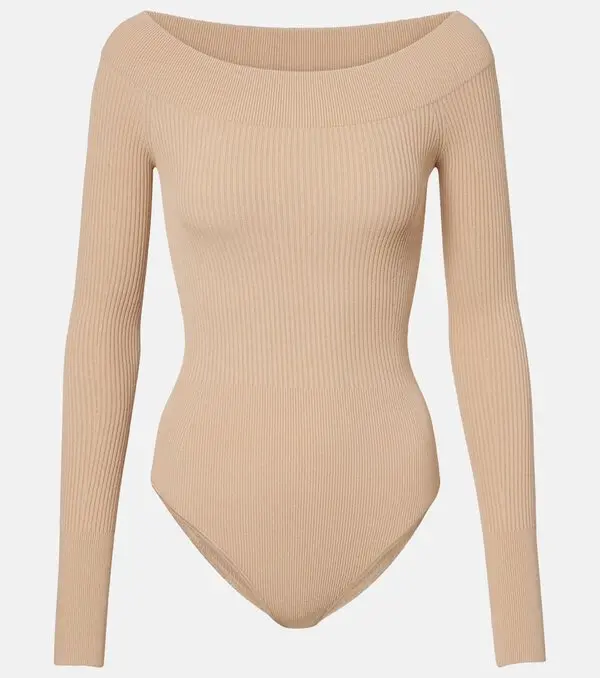 Alaïa Ribbed-knit Off-shoulder Bodysuit