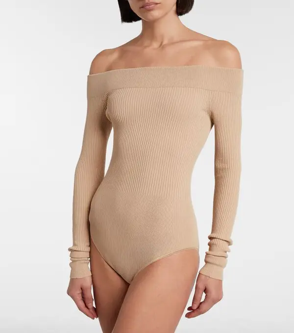 Alaïa Ribbed-knit Off-shoulder Bodysuit