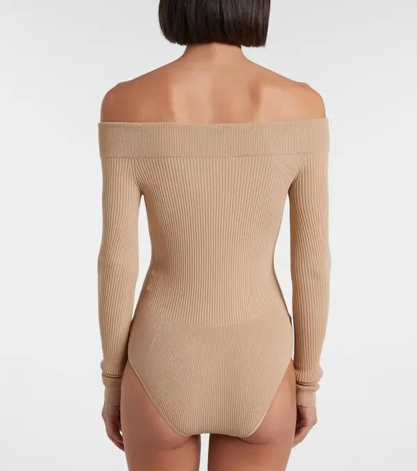 Alaïa Ribbed-knit Off-shoulder Bodysuit