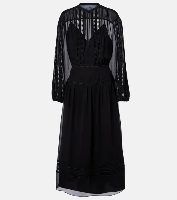 Polo Ralph Lauren Lace-trimmed Georgette Midi Dress - Black