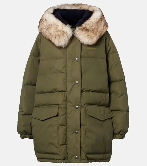 Prada Re-nylon Shearling-trimmed Down Coat