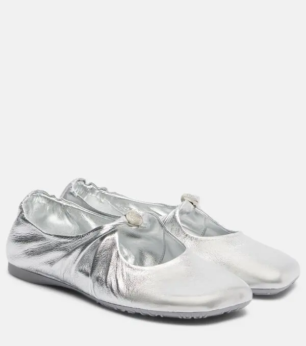 Loewe Pebble Soft Leather Mary Jane Flats - Silver