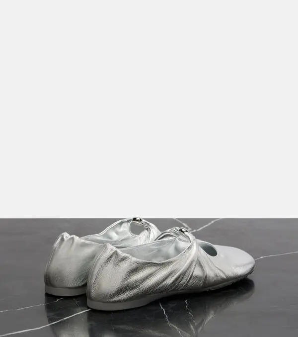 Loewe Pebble Soft Leather Mary Jane Flats - Silver