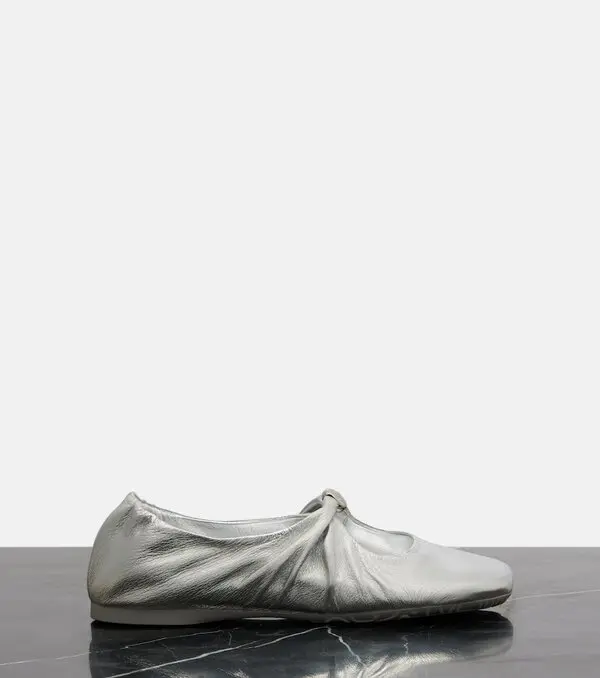 Loewe Pebble Soft Leather Mary Jane Flats - Silver