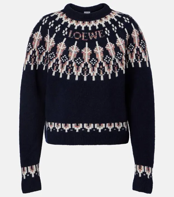 Loewe Fair Isle Sequined Wool-blend Sweater - Blue