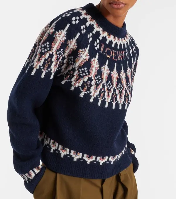 Loewe Fair Isle Sequined Wool-blend Sweater - Blue