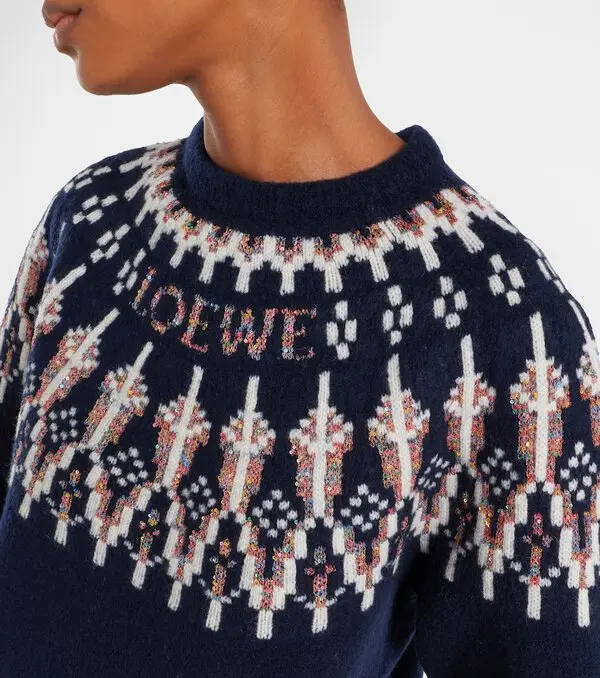 Loewe Fair Isle Sequined Wool-blend Sweater - Blue