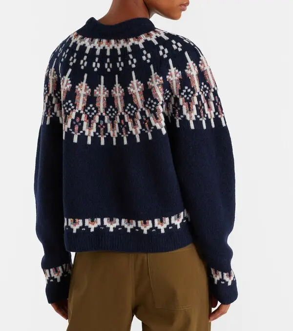 Loewe Fair Isle Sequined Wool-blend Sweater - Blue