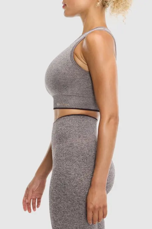PELOTON Seamless Melange High Neck Bra - Cocoa
