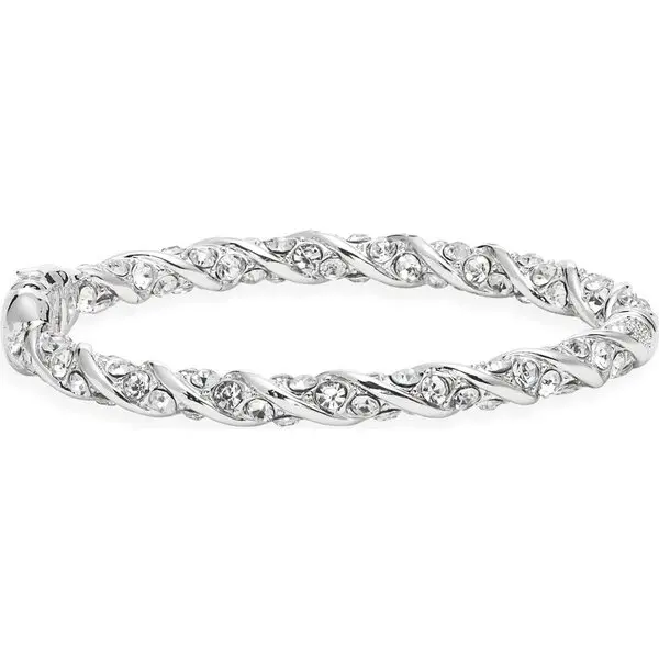 OPEN EDIT Pavé Crystal Hinged Bracelet - Clear- Silver