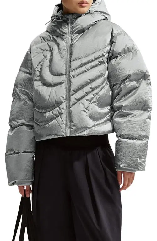 Nike Swoosh Series Water Resistant Therma-fit Oversized Down Puffer Jacket - Silver/grey
