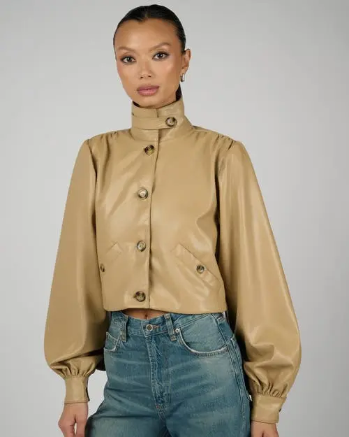 WeWoreWhat Balloon Sleeve Vegan Leather Jacket