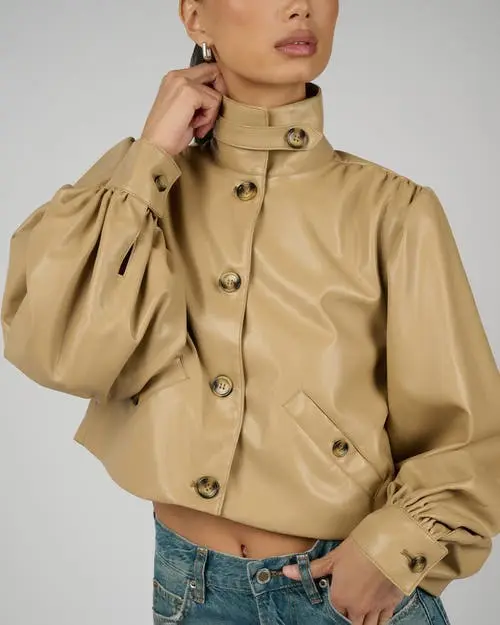 WeWoreWhat Balloon Sleeve Vegan Leather Jacket