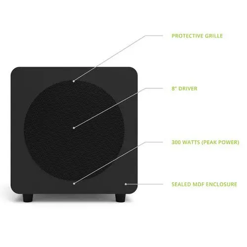 KANTO Sub8 8" Sealed Powered Subwoofer - Matte Black