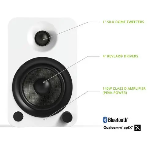 KANTO Yu4 Powered Bookshelf Speakers With Built-in Bluetoothpair - Matte White