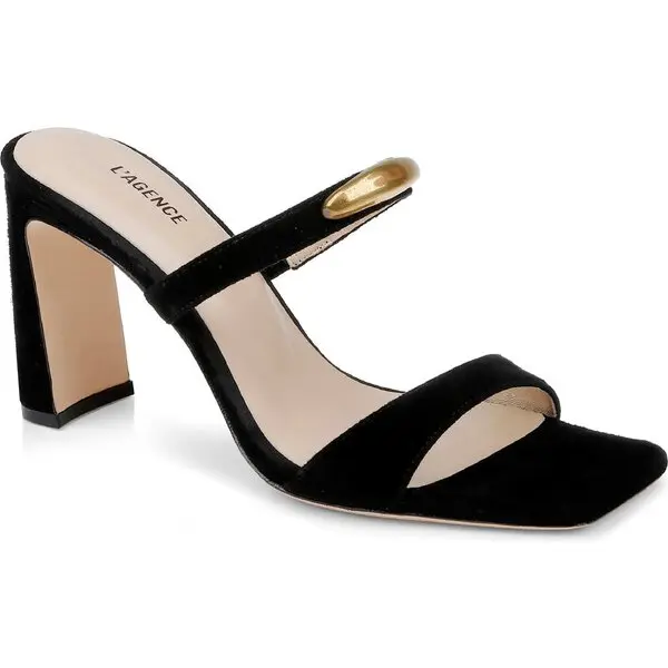 L'Agence Catriona Block Heel Sandals - Black Suede