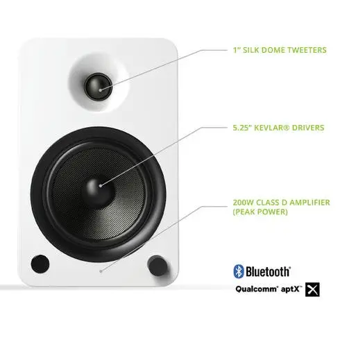 KANTO Yu6 Powered Bookshelf Speakers With Built-in Bluetoothpair - Matte White
