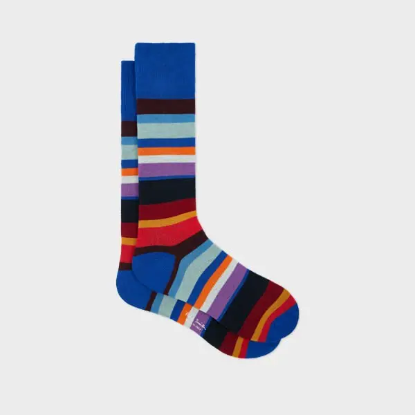 Paul Smith Block Multicolour Stripe Socks - Blue