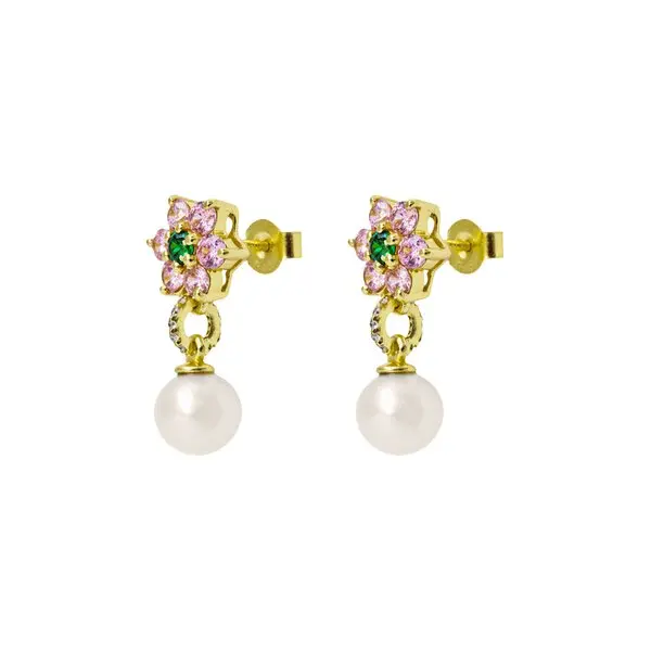 VEERT Flower Freshwater Pearl Earring Pair - Gold