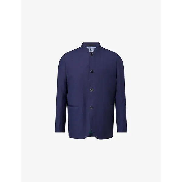 Paul Smith Collarless Long-sleeve Wool-linen Blend Jacket - Blue