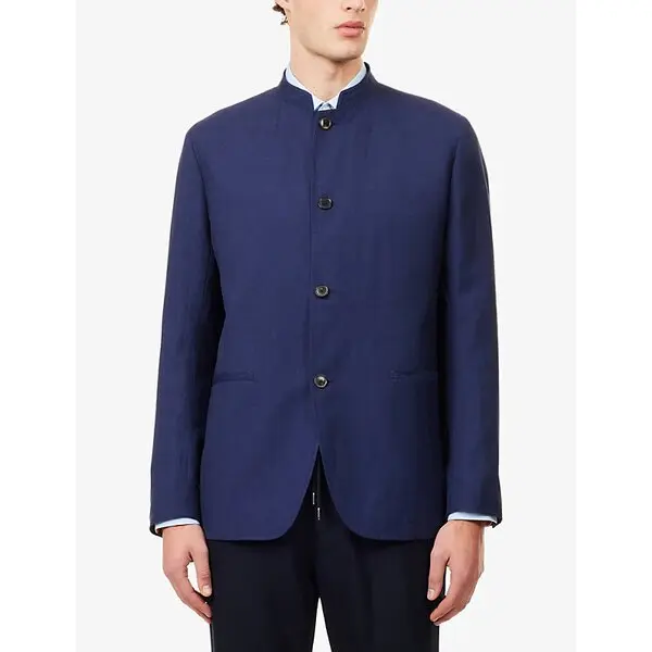 Paul Smith Collarless Wool-linen Blend Jacket