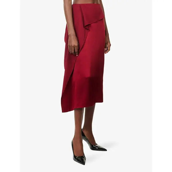 Erdem Satin-cady Draped Midi Skirt