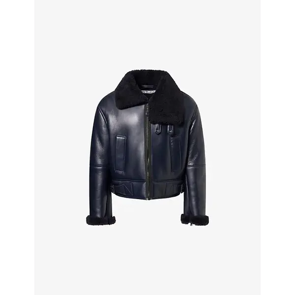 Acne Studios Wide-collared Buckled Leather And Shearling Aviator Jacket