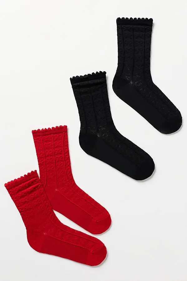 Anthropologie Bow Trouser Socks Set - Black/red