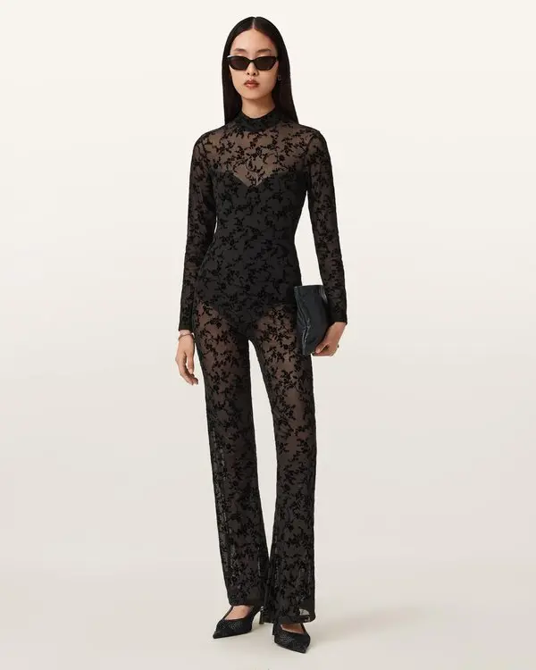 ALLSAINTS Rylee Flock Lace Catsuit - Black