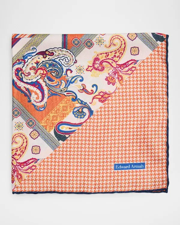 EDWARD ARMAH Apos;s Double-printed Silk Hand-rolled Pocket Square - Orange