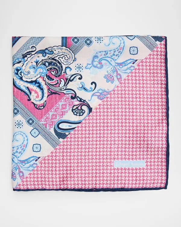 EDWARD ARMAH Apos;s Double-printed Silk Hand-rolled Pocket Square - Pink