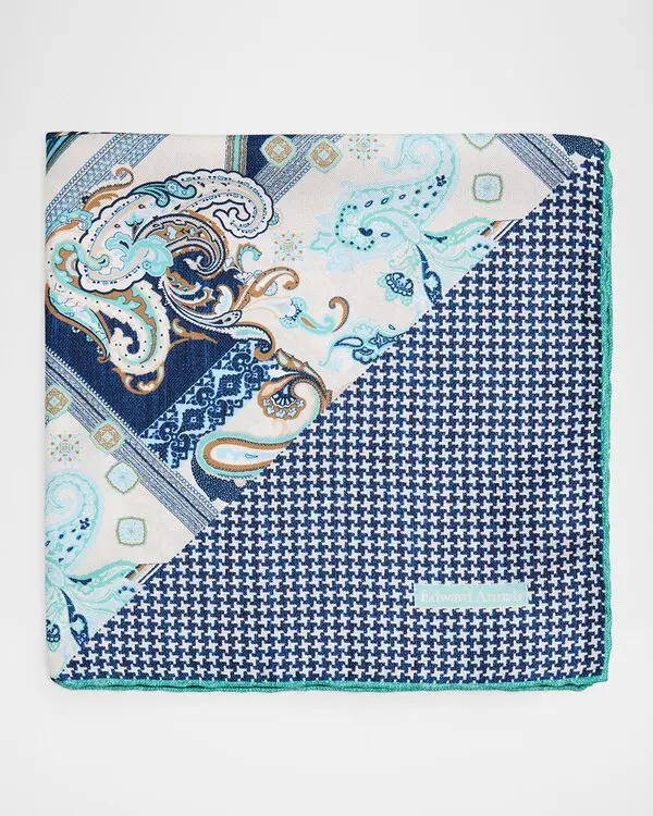 EDWARD ARMAH Apos;s Double-printed Silk Hand-rolled Pocket Square - Blue
