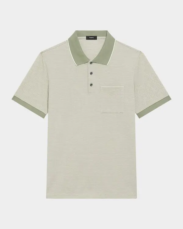 Theory Birdseye Pique Pocket Polo Shirt - Green Mlti