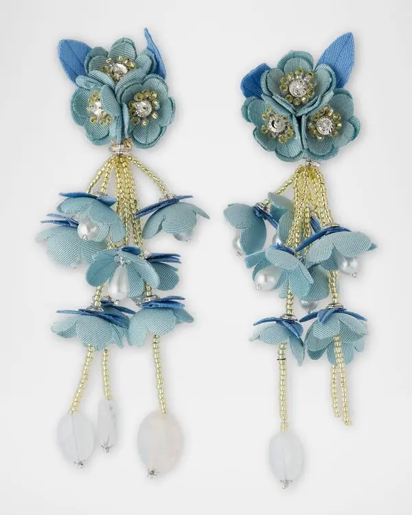 Oscar De La Renta Flower Drop Earrings - Blue