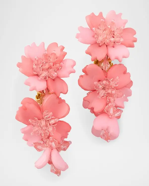 Oscar De La Renta Triple Drop Flower Earrings - Pink