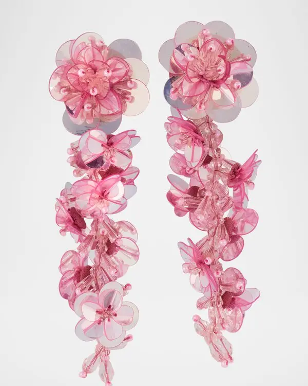 Oscar De La Renta Sequin Flower Dangle Earrings - Pink
