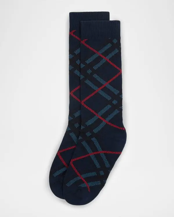 Burberry Check Cotton-blend Crew Socks - Bugle Blue