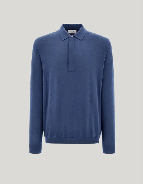 Canali Nuvola Seamless Air Force Extra-fine Merino Wool Polo Shirt - Blue