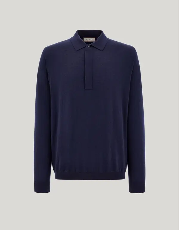 Canali Nuvola Dark Navy Seamless Extra-fine Merino Wool Polo Shirt