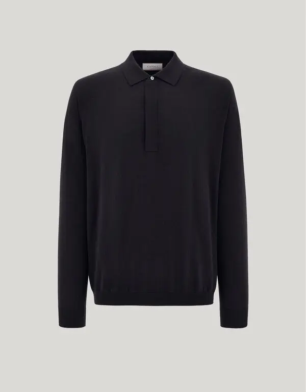 Canali Nuvola Seamless Extra-fine Merino Wool Polo Shirt - Black