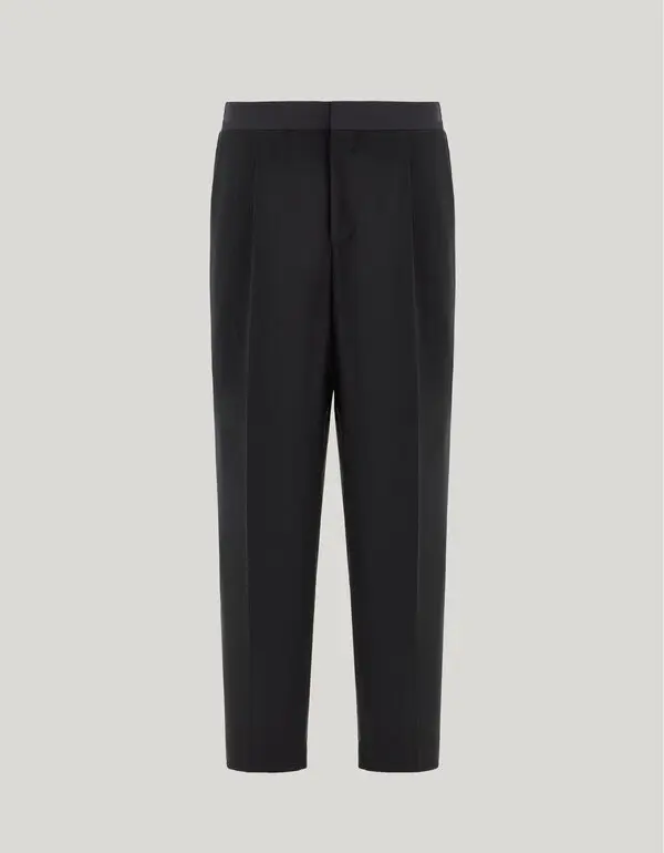 Canali Relaxed Fit Tuxedo Trousers In Stretch Wool - Black