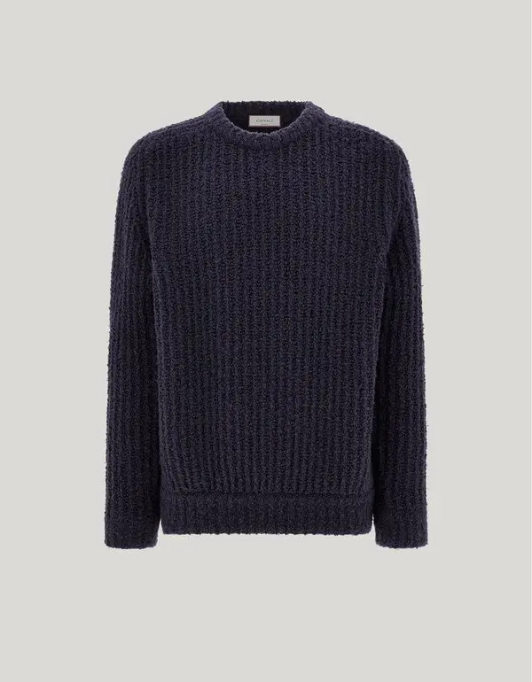 Canali Crew Neck Wool And Silk Bouclé Pullover